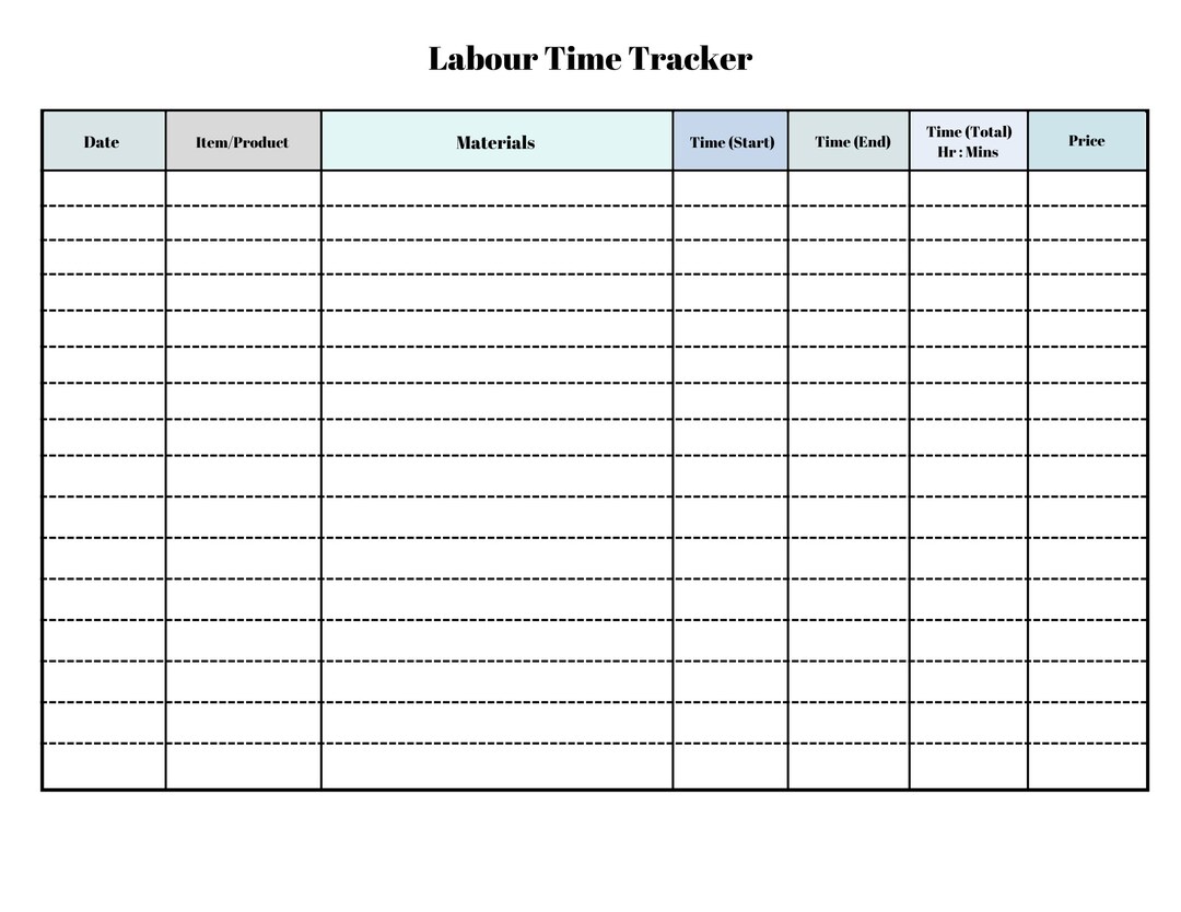 Production Journal Small Business Labour Time Tracker Chart Time ...