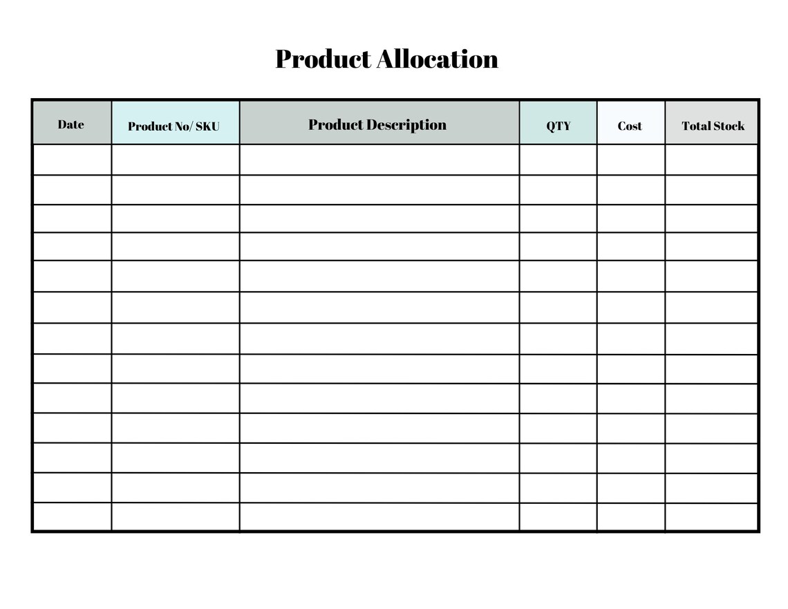Business Product Allocation Chart Inventory List Organize - Etsy