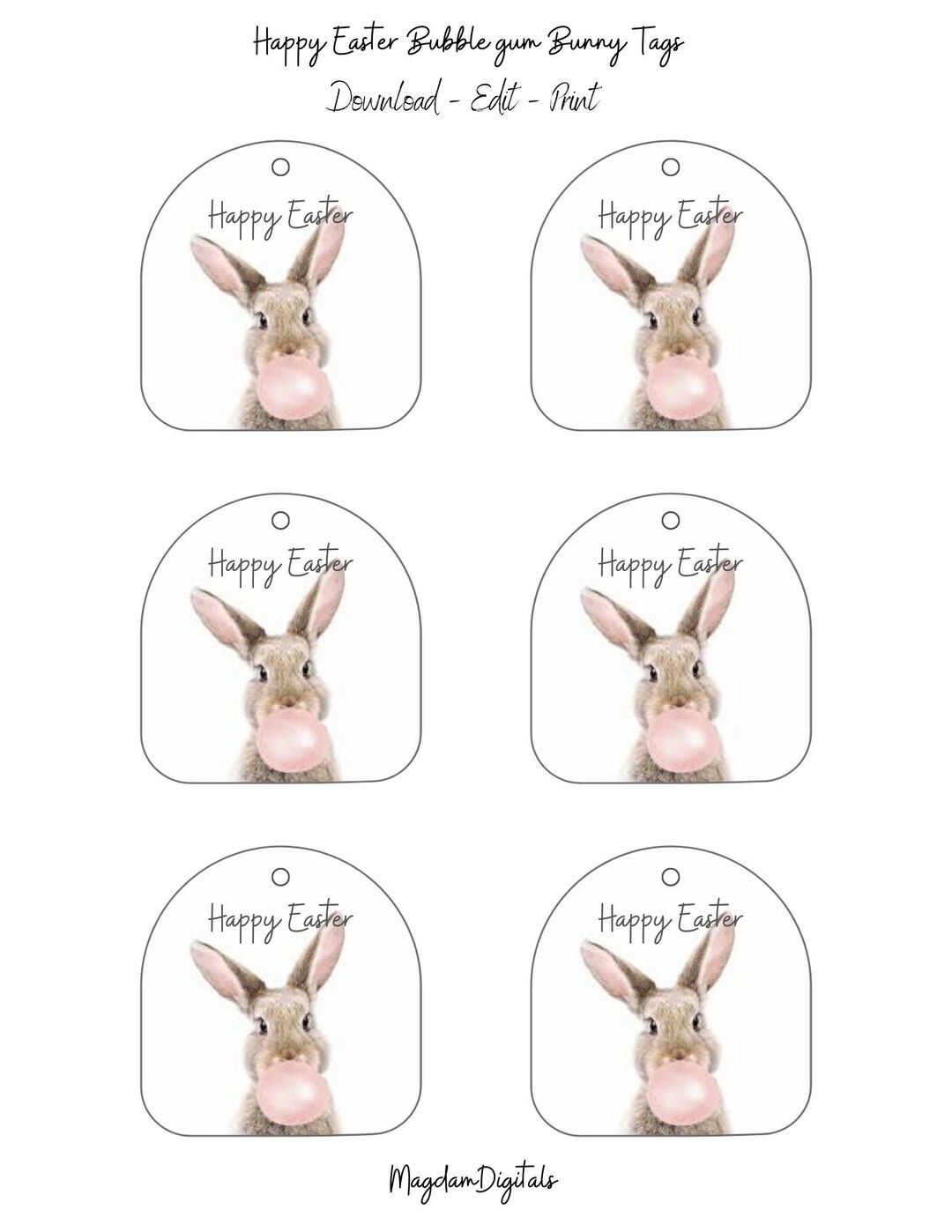 Printable Bunny Tags Easter Bunny Bunny Theme Easter Tags Cards ...