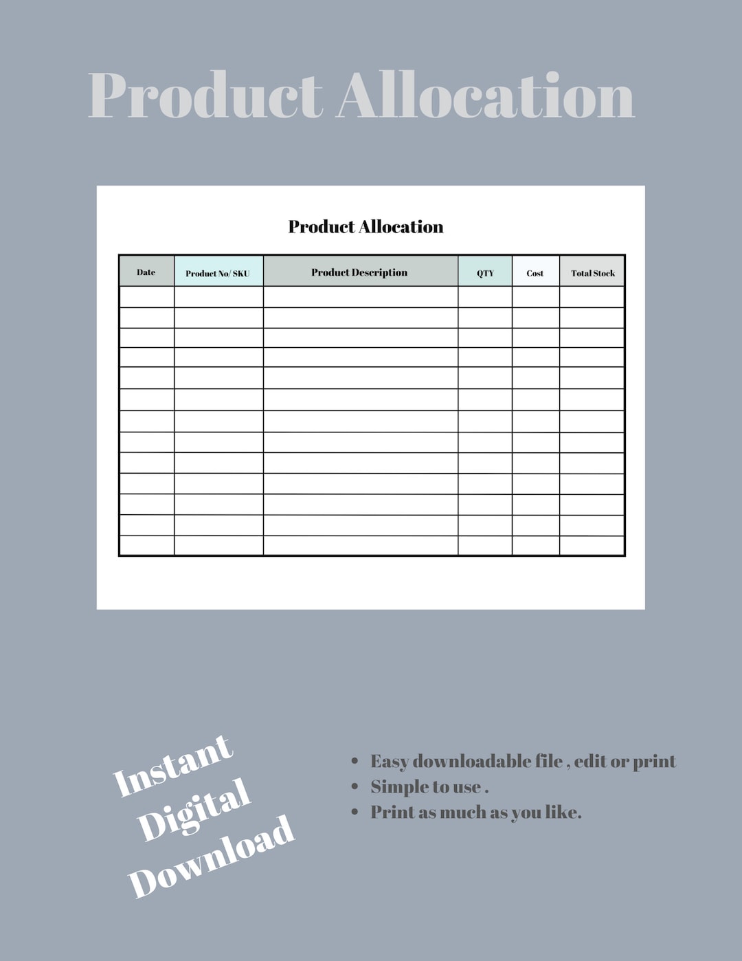 Business Product Allocation Chart Inventory List Organize List Simple ...