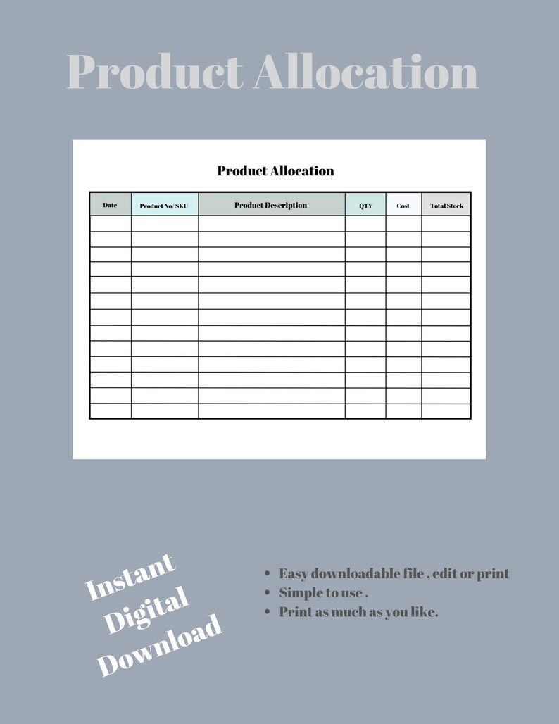 Business Product Allocation Chart Inventory List Organize List Simple ...