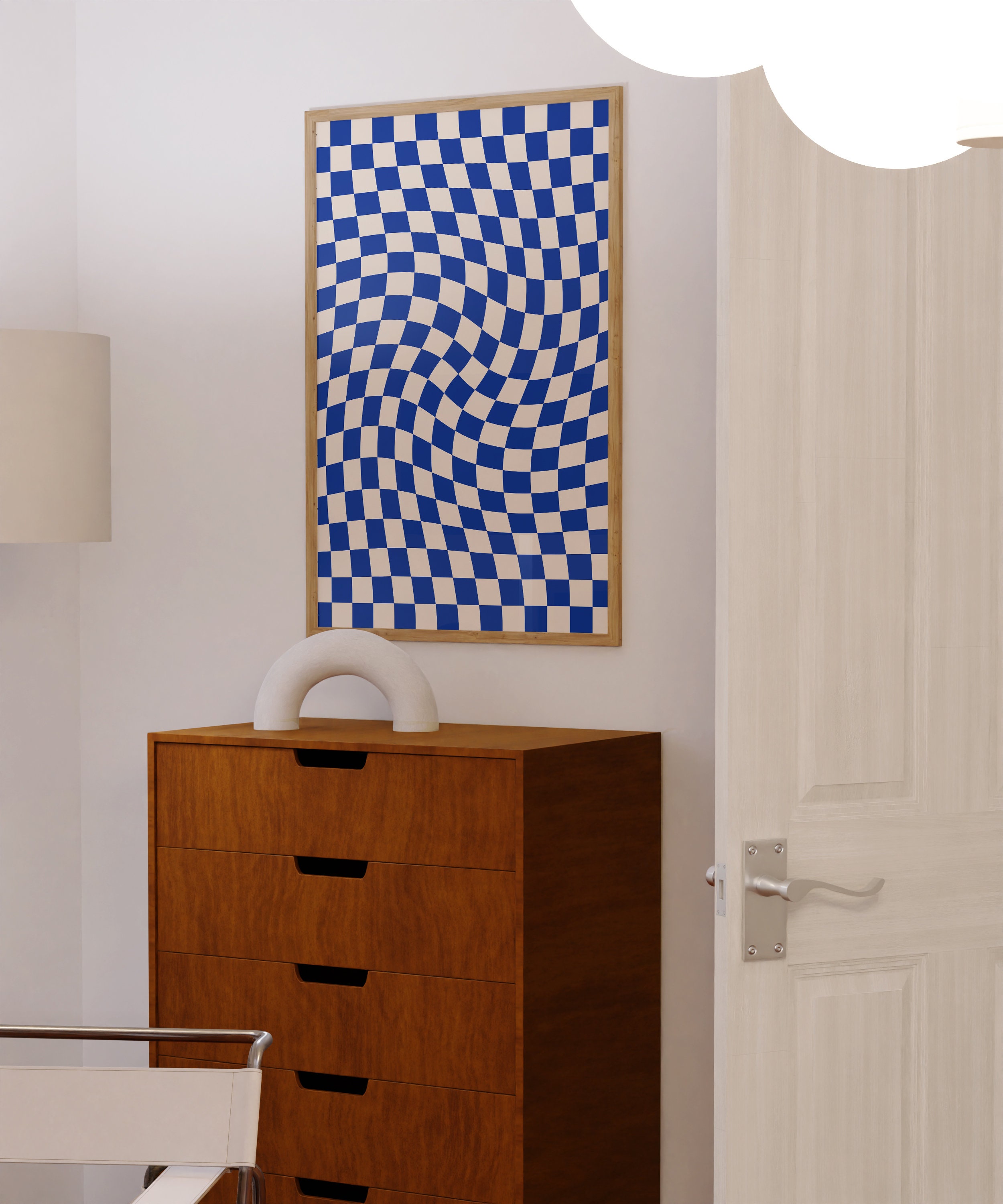 Retro Checkered Print Retro Wall Decor Blue Digital - Etsy