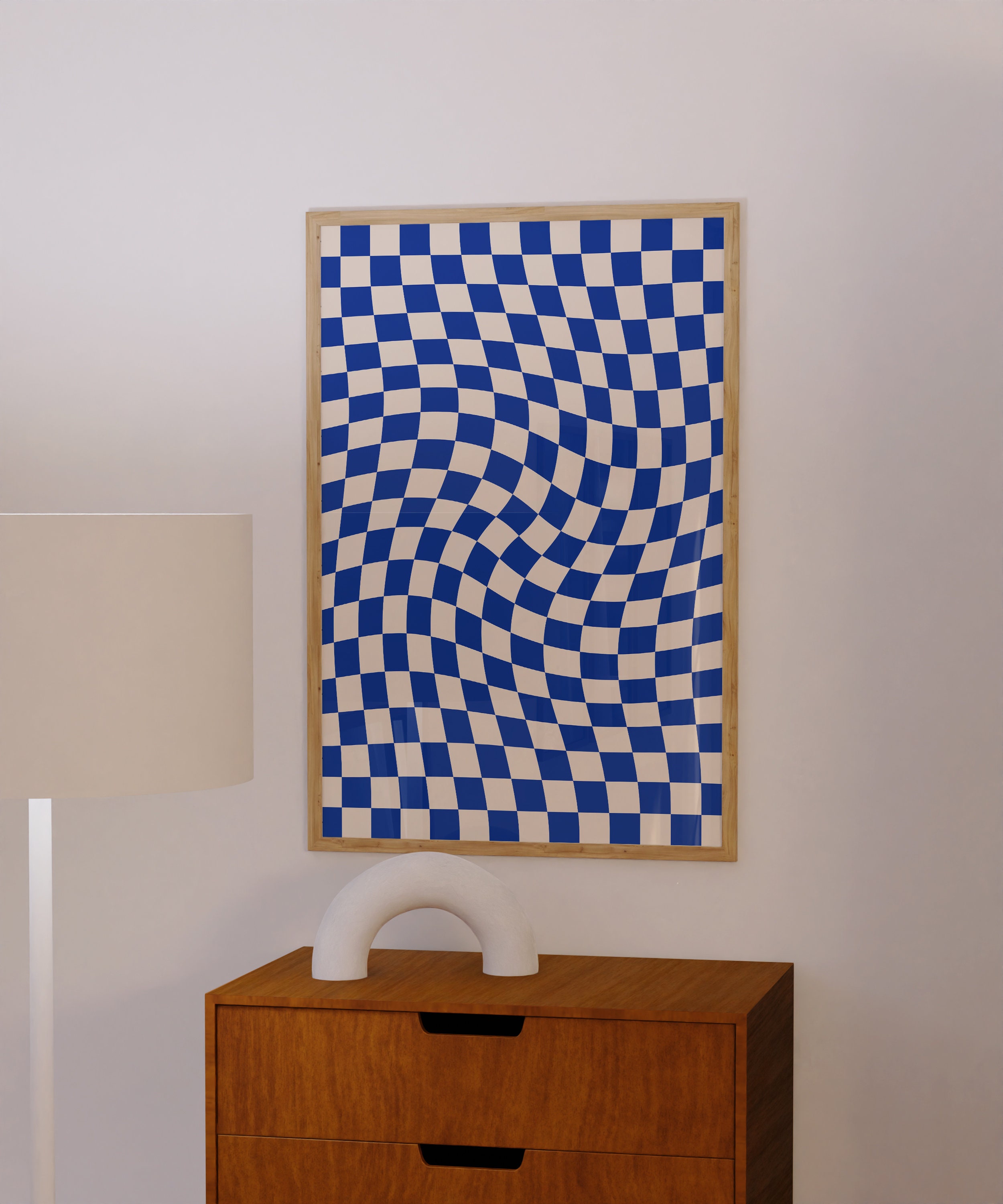 Retro Checkered Print Retro Wall Decor Blue Digital - Etsy