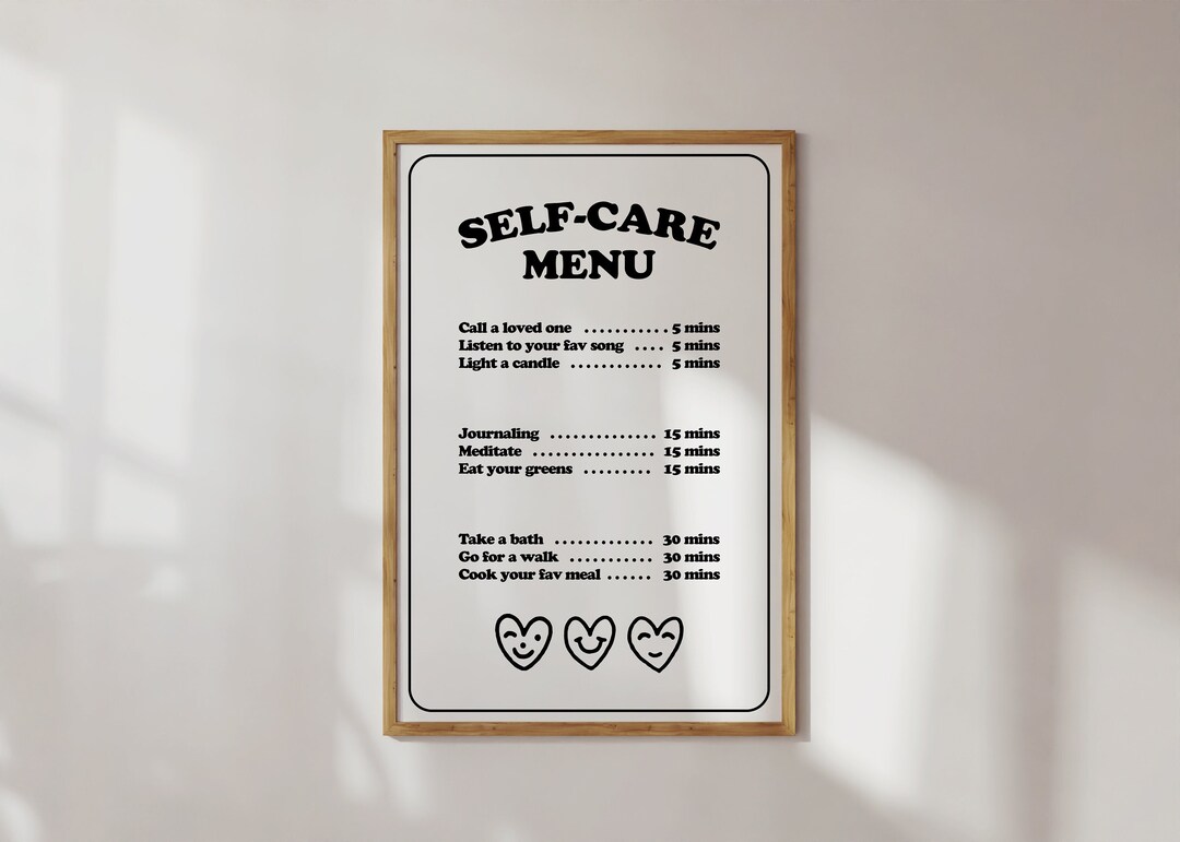Self Care Menu Print, Aesthetic Room Decor, Room Decor, Black & White ...