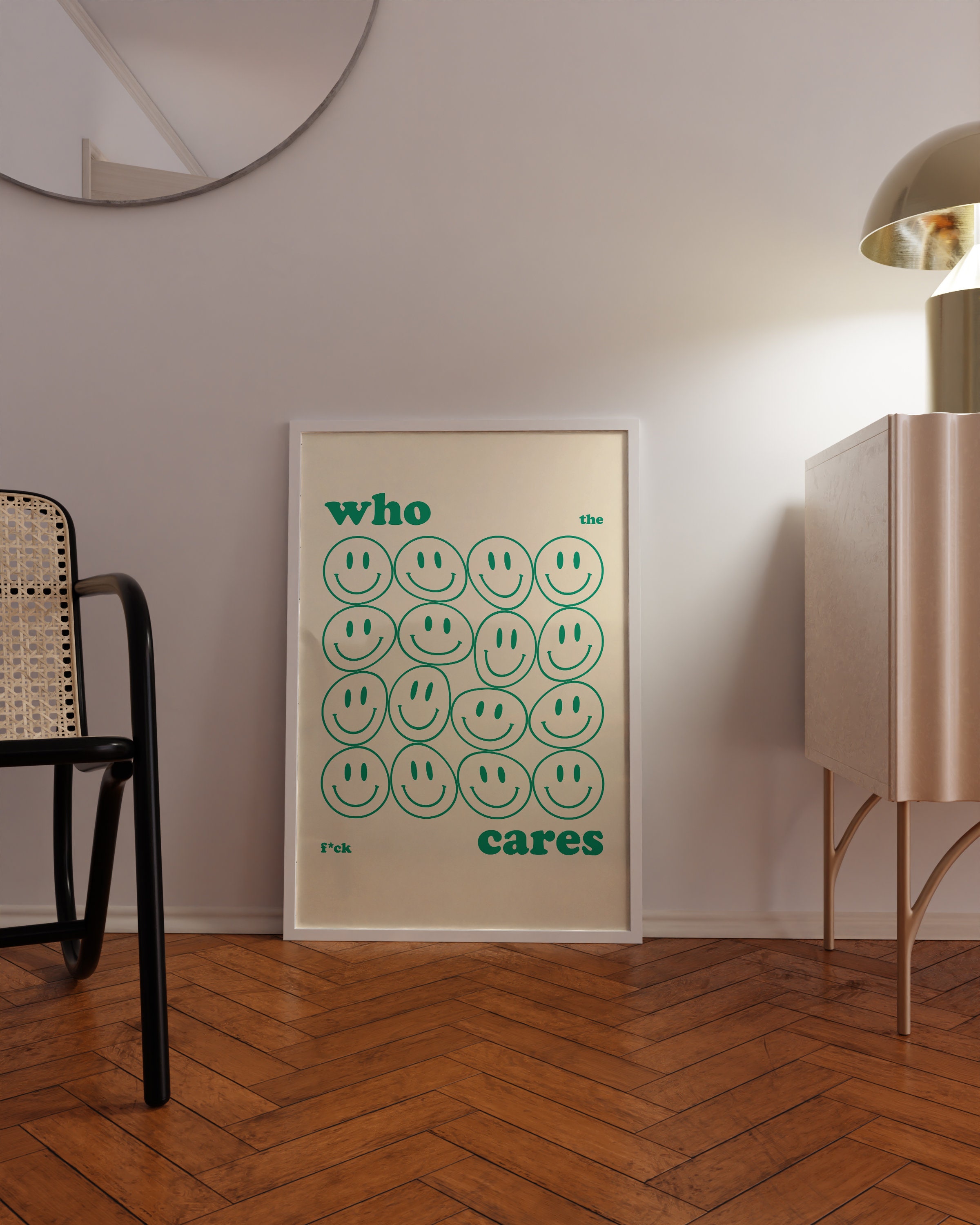 Smiley Face Poster Trendy Green Wall Art Print Digital - Etsy