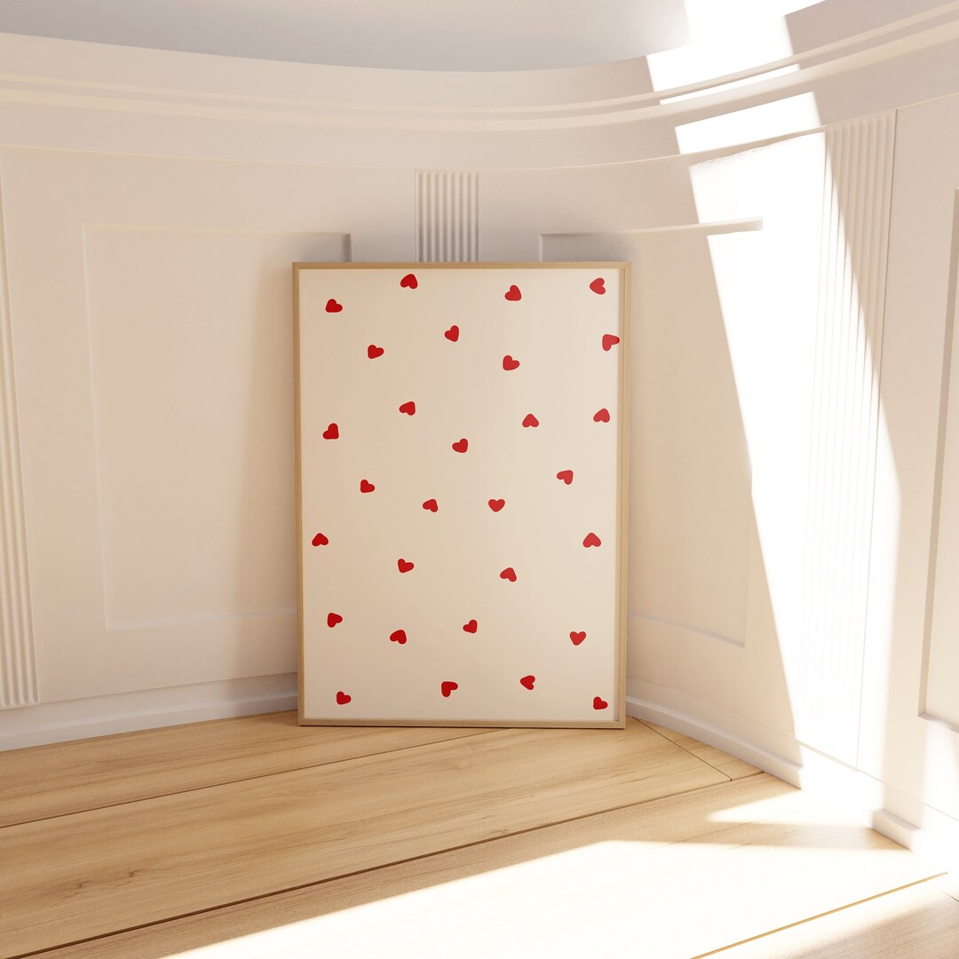 Cute Heart Print, Heart Pattern Poster, Aesthetic Wall Art, Heart ...
