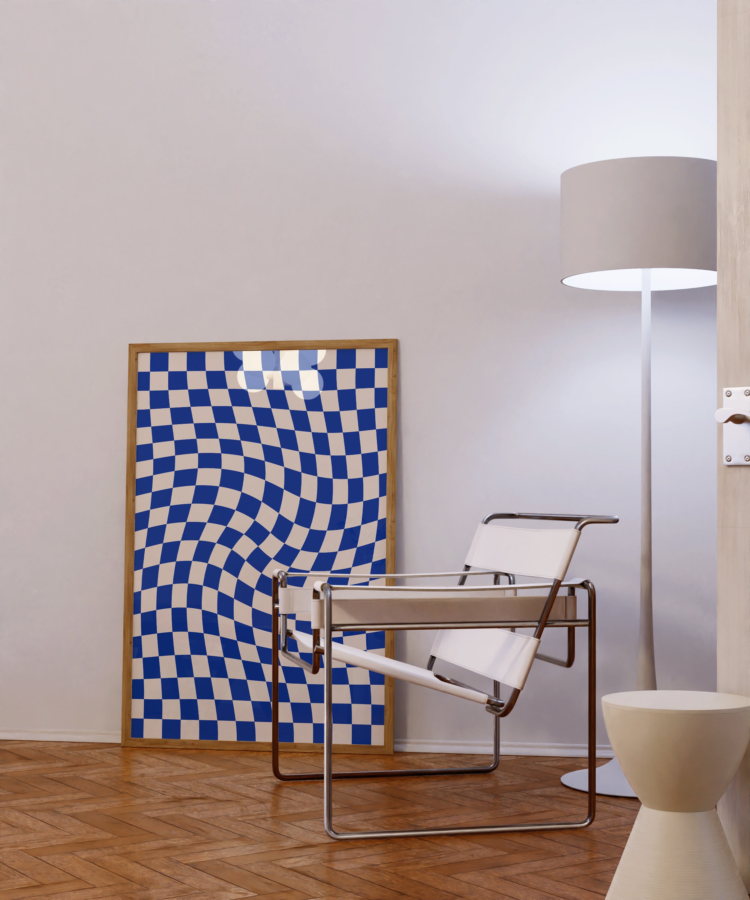 Retro Checkered Print Retro Wall Decor Blue Digital - Etsy