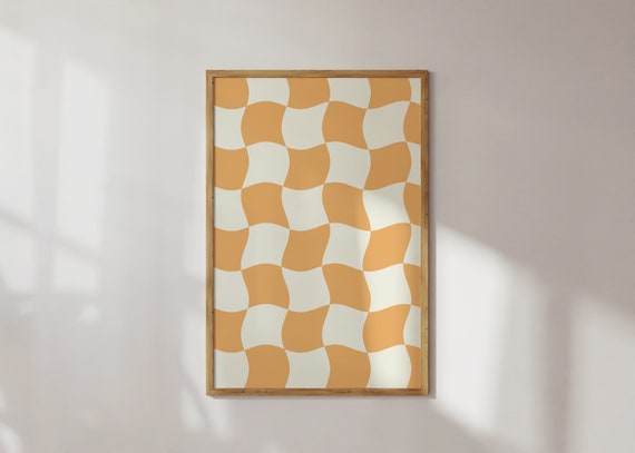 Wavy Checkerboard Print Retro Wall Decor Yellow - Etsy