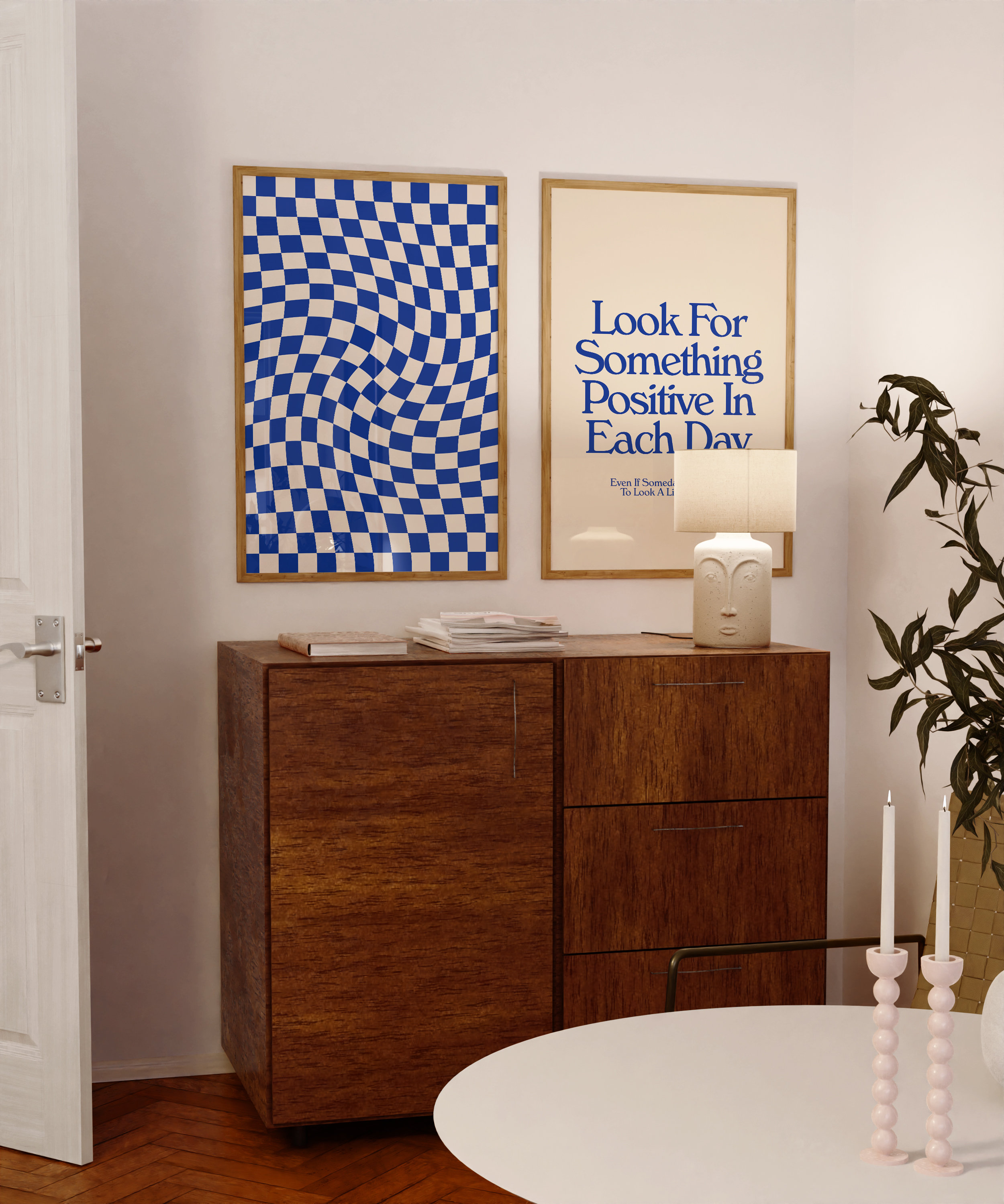 Retro Checkered Print Retro Wall Decor Blue Digital - Etsy