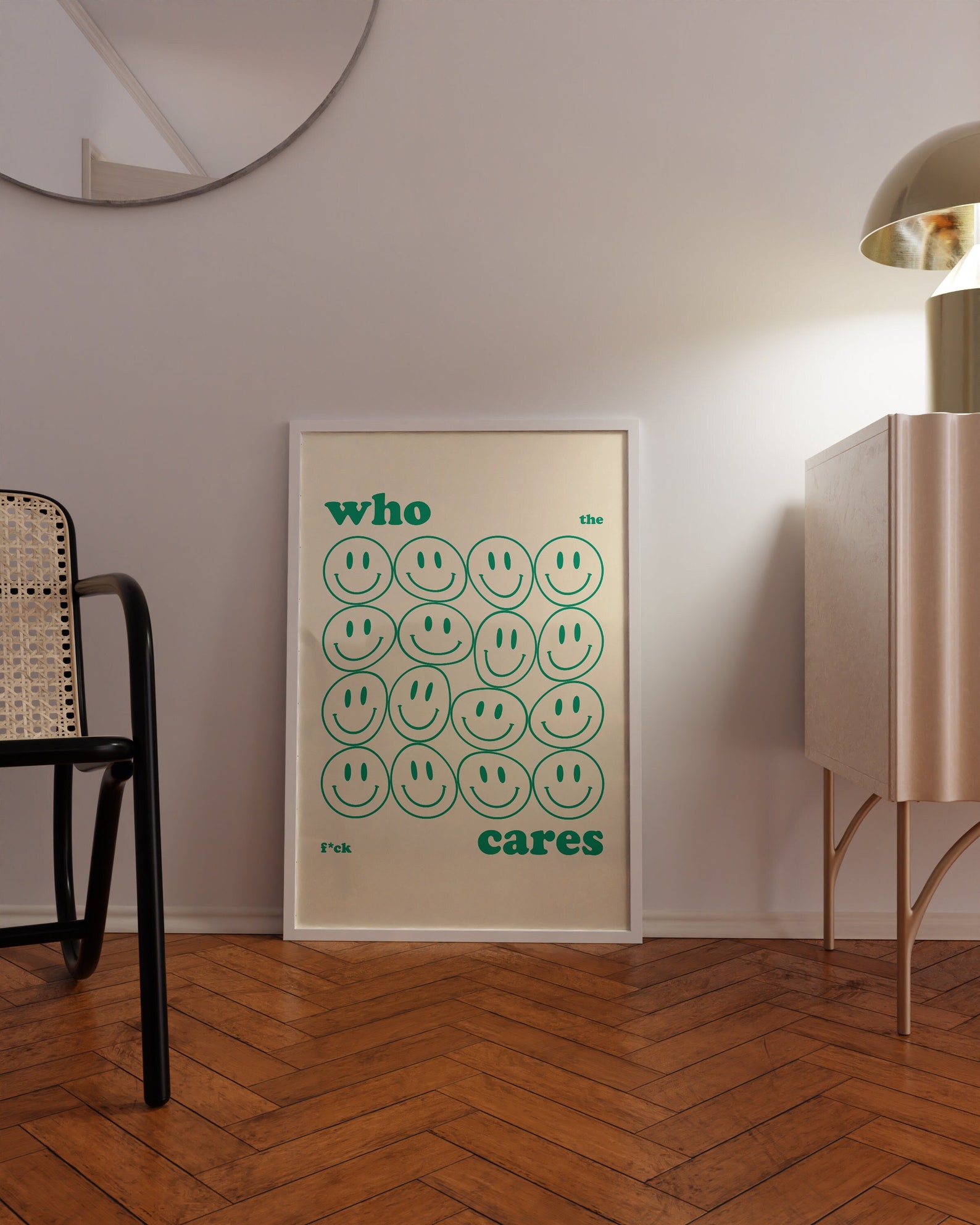 Smiley Face Poster Trendy Green Wall Art Print Digital - Etsy