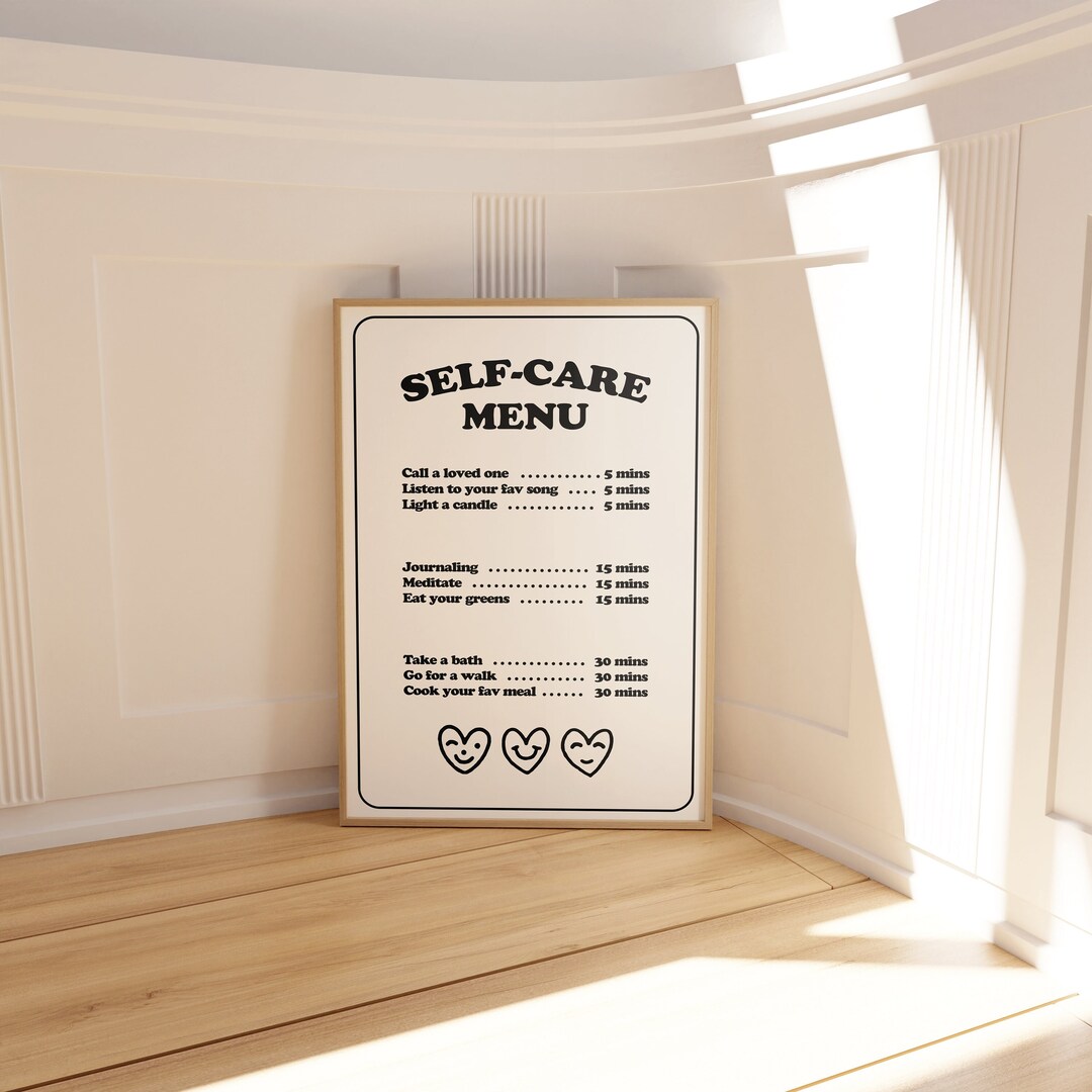 Self Care Menu Poster, Black and White Wall Art, Trendy Room Decor ...