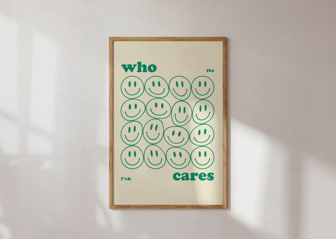 Smiley Face Poster, Trendy Green Wall Art Print, Digital Download - Etsy