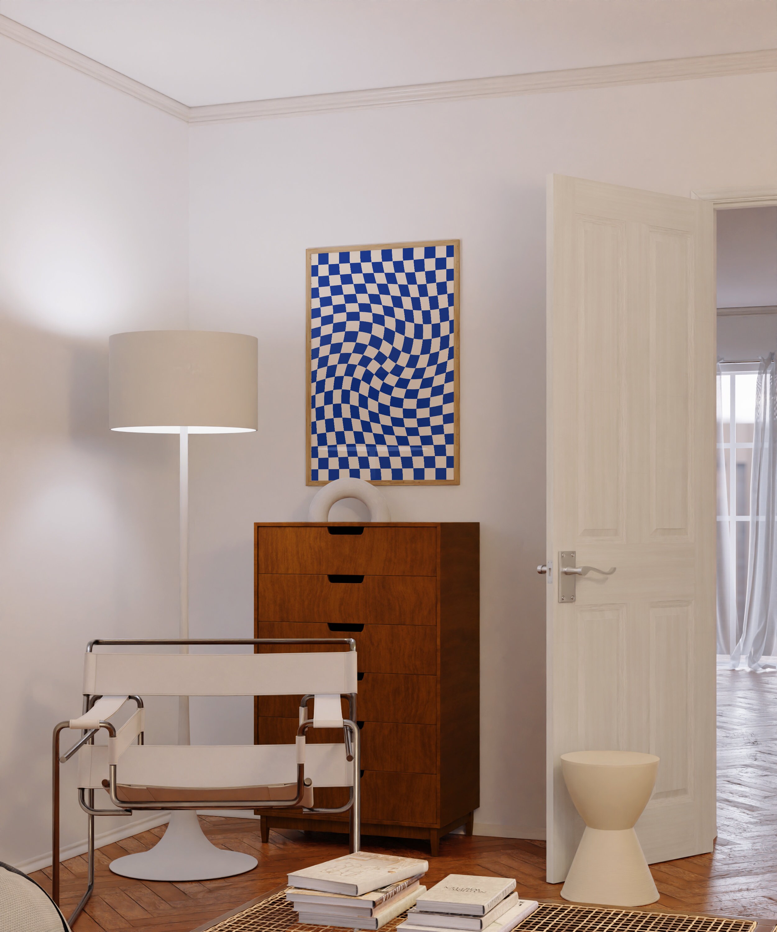 Retro Checkered Print Retro Wall Decor Blue Digital - Etsy