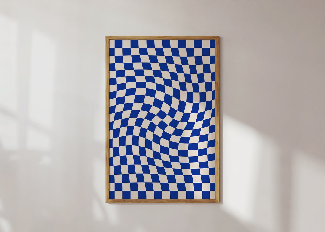Retro Checkered Print, Retro Wall Decor - Blue - Digital Download - Etsy