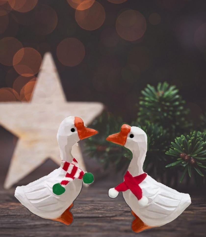 Christmas Goose Hand Carved Wood Decoration - Etsy