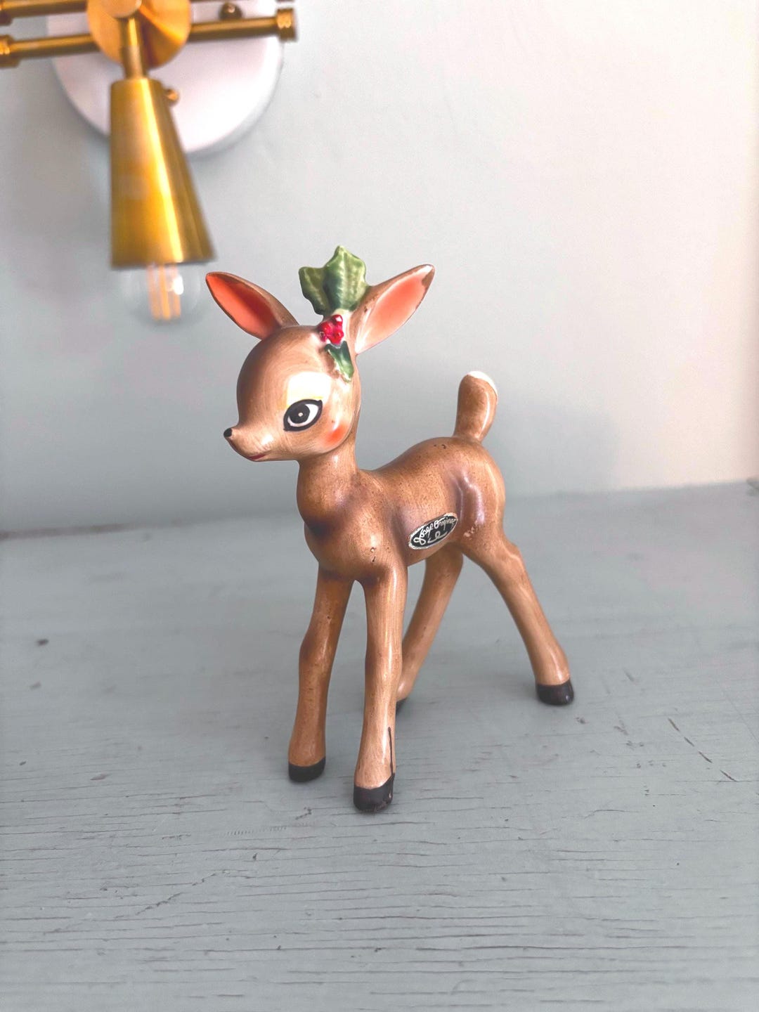 Vintage MCM Josef Originals Holly Deer Fawn Figurine: HTF Christmas ...