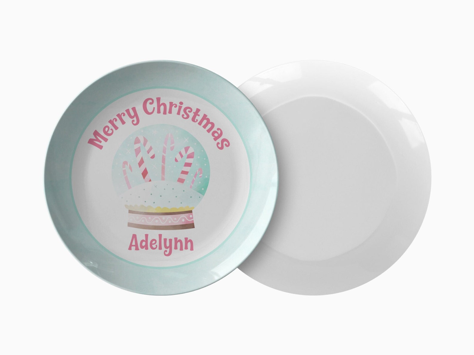 Personalized Christmas Plate, Candy Cane Snow Globe Custom Holiday ...