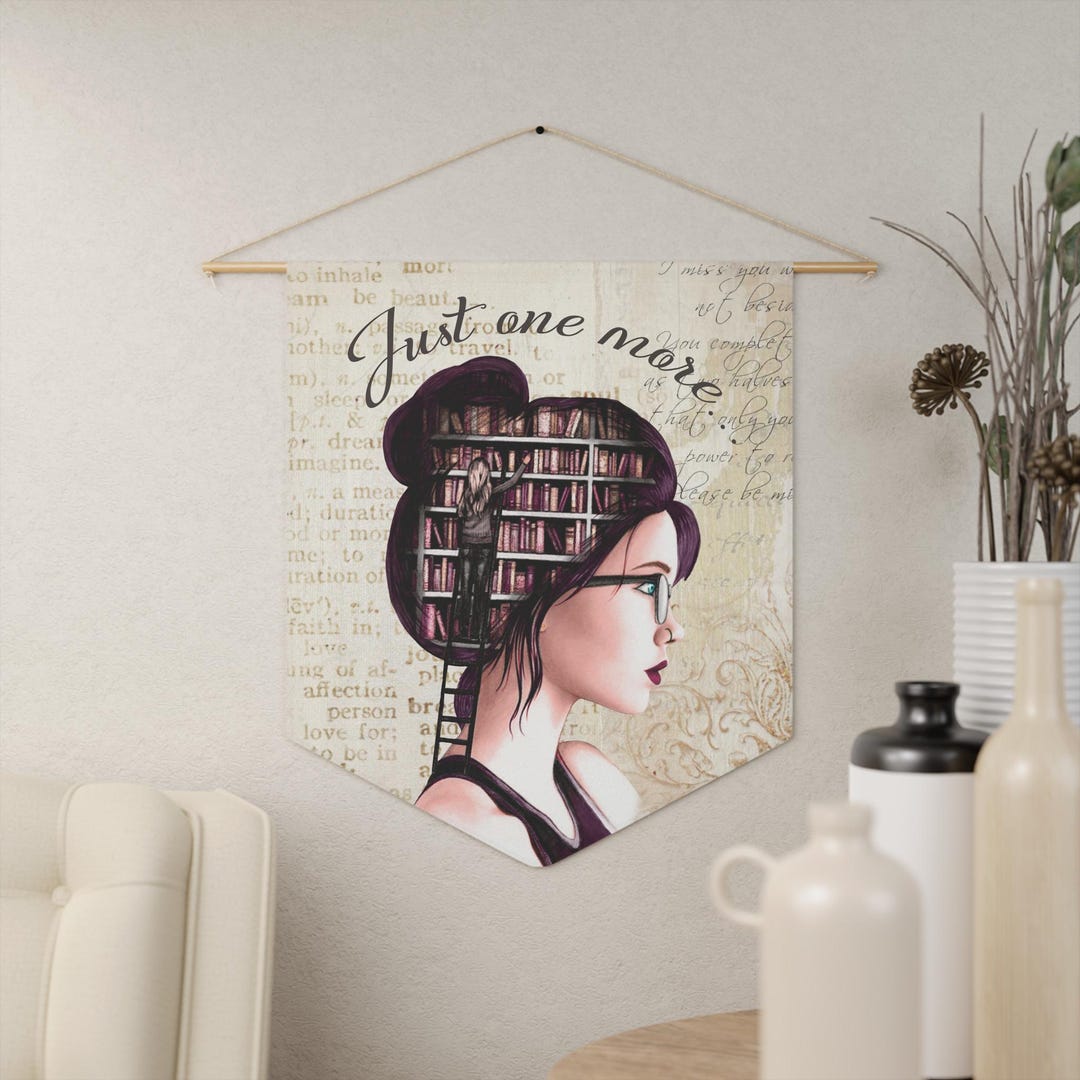 Book Nook Wall Art, Library Décor, Girl With Books in Her Head Banner ...