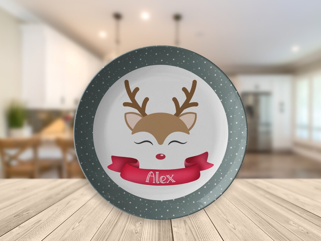 Personalized Christmas Plate, Cute Reindeer Plate, Custom Holiday Plate ...