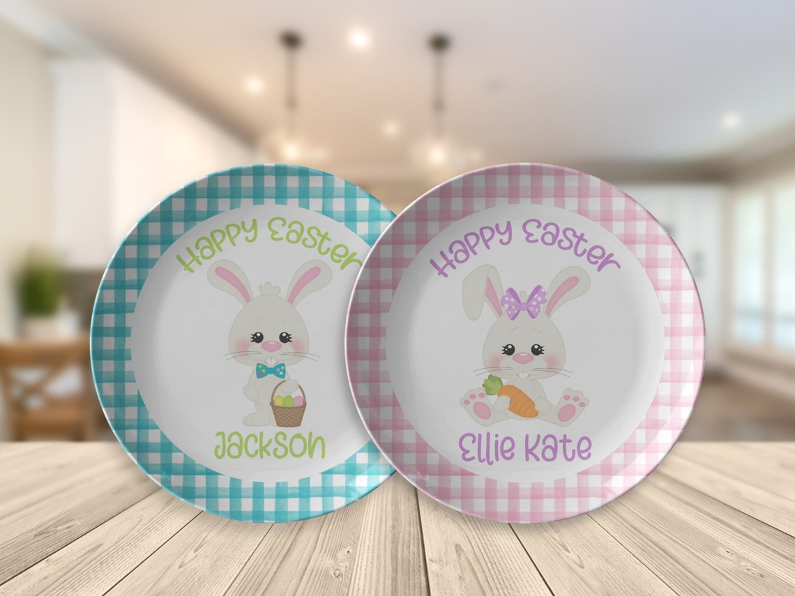 Personalized Easter Plate, Cute Easter Bunny Plate, Easter Gift, Name ...