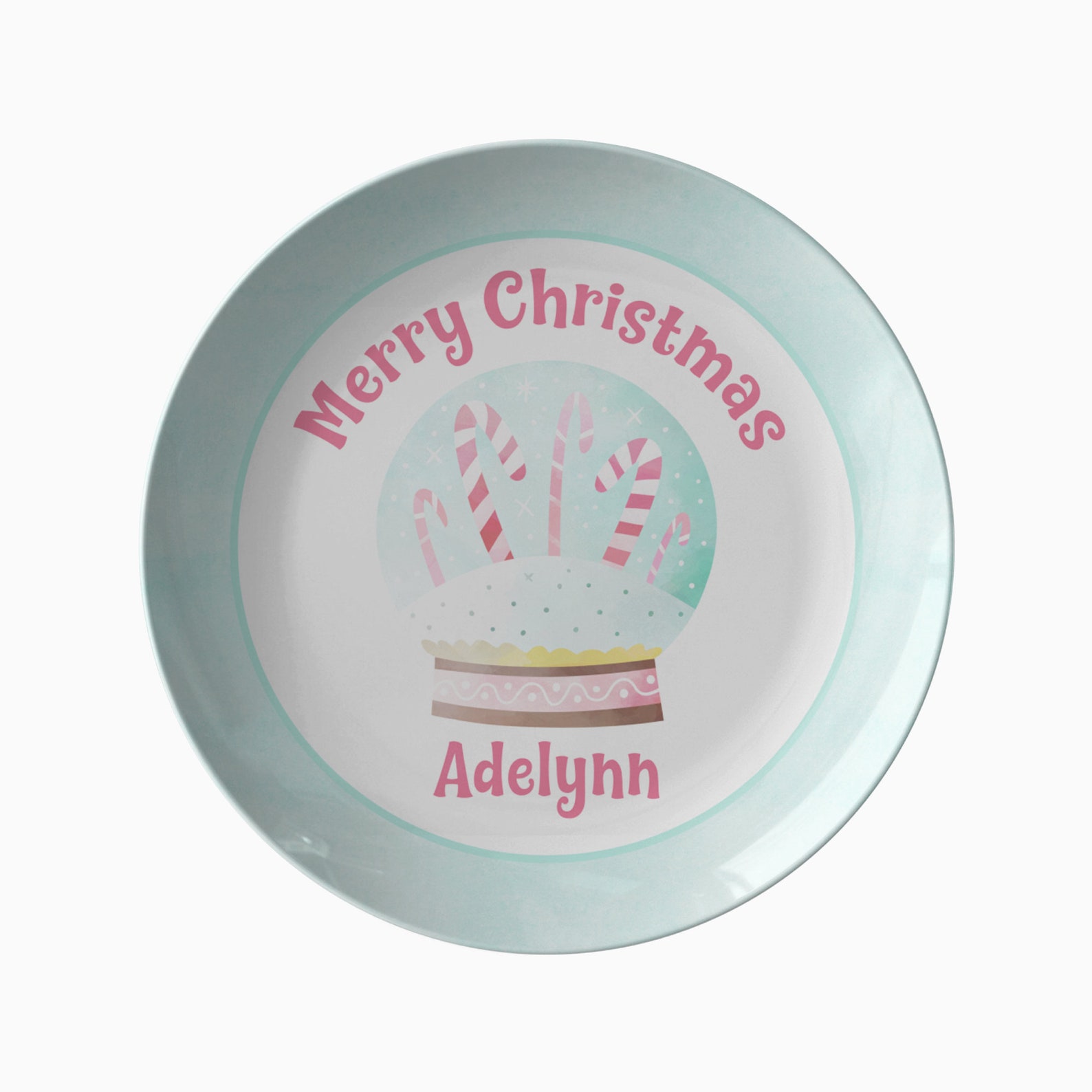 Personalized Christmas Plate, Candy Cane Snow Globe Custom Holiday ...