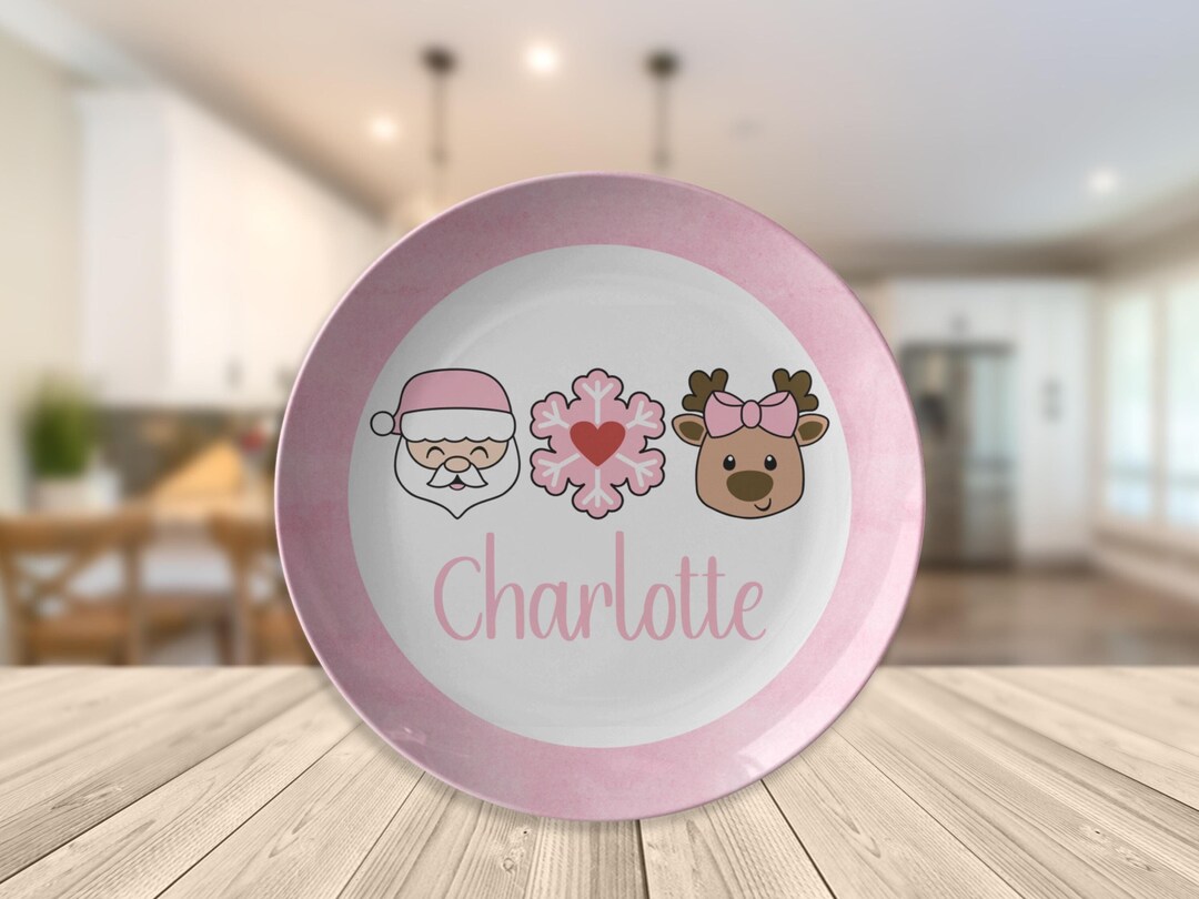 Personalized Christmas Plate for Girls, Pink Christmas Custom Holiday ...