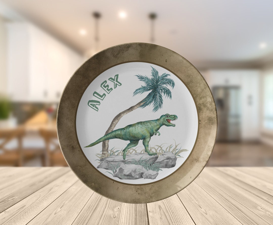 Personalized Dinosaur Plate, Custom Dinner Plate for Kids, Dinosaur ...