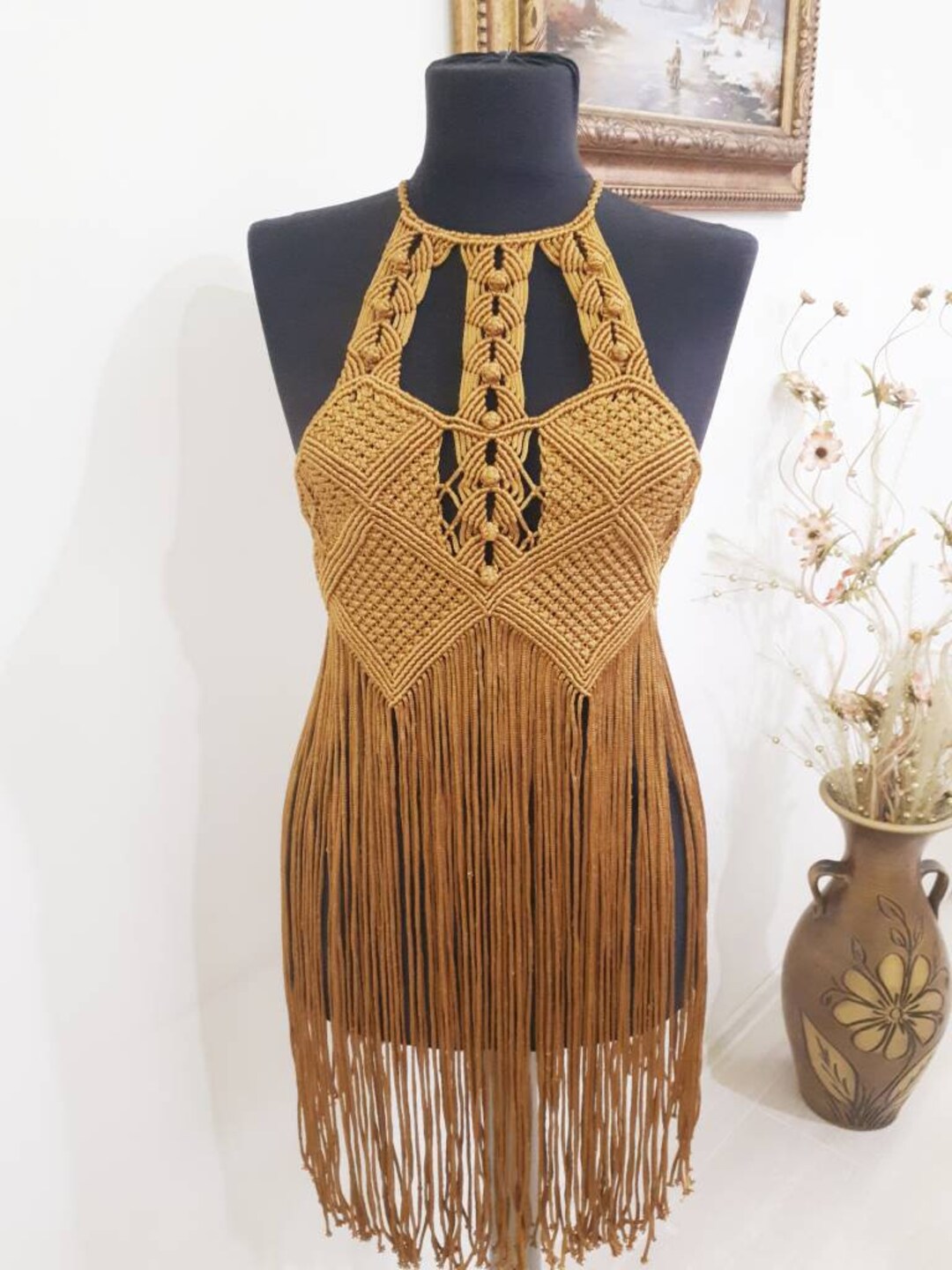 Macrame Dress "saffron".../ Festival Dress/festival Costume/party Dress ...