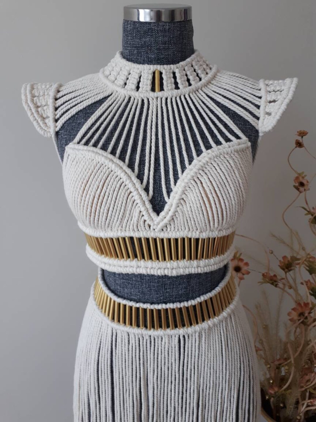 Macrame Crop Top and Skirt Set "white Rose"...festival Dress/beach ...