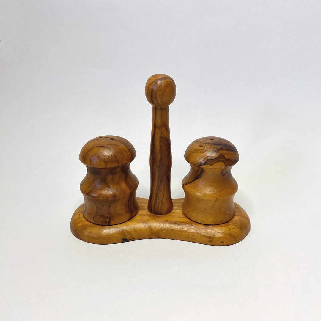 Vintage Wood Carved Salt and Pepper Shaker Stand | Cottage Core Table ...