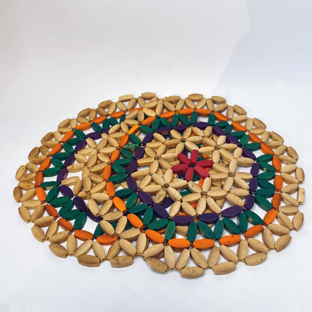 Vintage Wood Bead Bamboo Trivet | Wood Trivet | Pot Holder | Geometric ...
