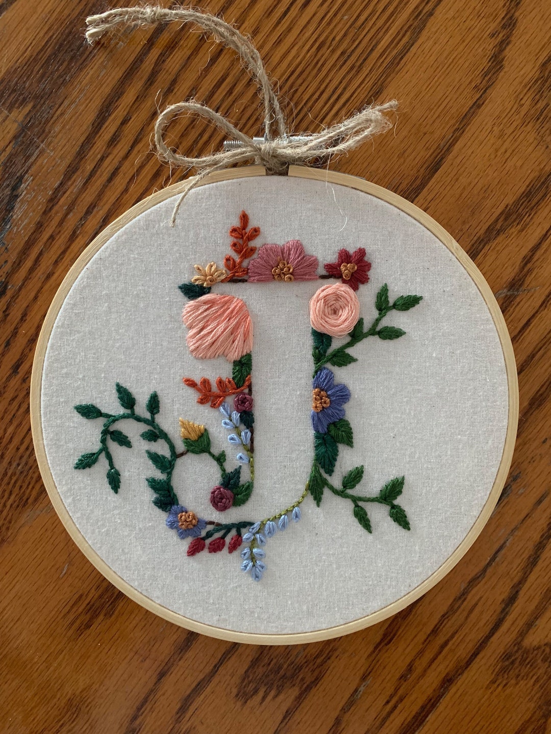 Custom Floral Embroidered Letter - Hand Embroidered - Etsy