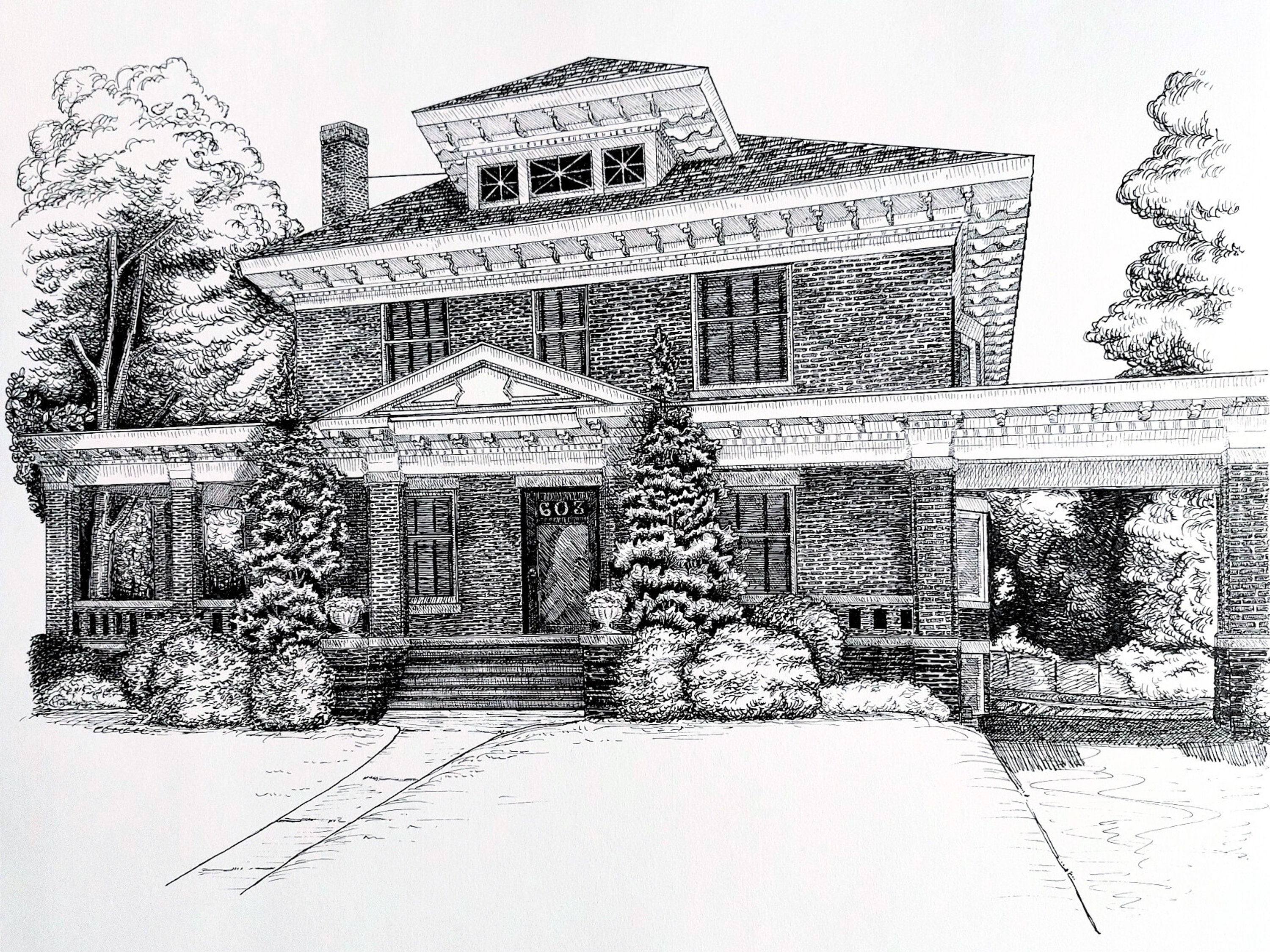 Hand Drawn Ink House Portrait, Custom Illustration, Housewarming Gift ...