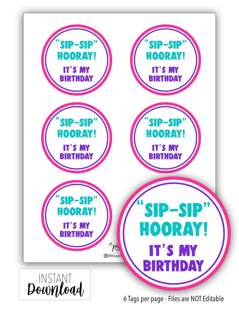 Sip Sip Hooray Birthday Tag Straw Birthday Tag Class - Etsy