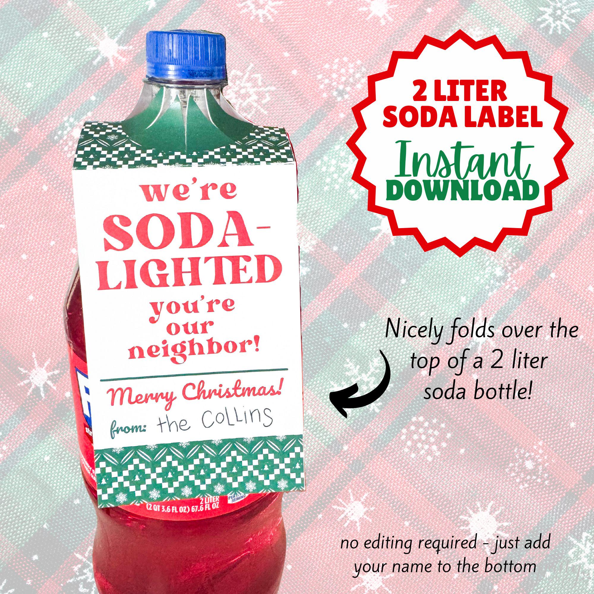 Soda Gift Tag, 2 Liter Soda Label, Soda Holiday Gift Tag, Soda Lighted ...