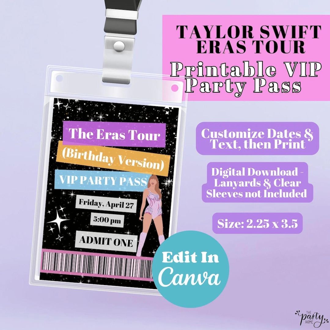 Swift VIP Party Pass, the Eras Tour Birthday Party Badge, Swifty VIP ...