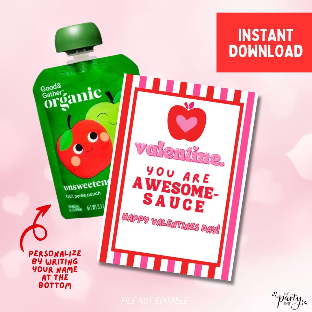 Applesauce Valentine's Day Printable Cards / Awesome Sauce Tag ...