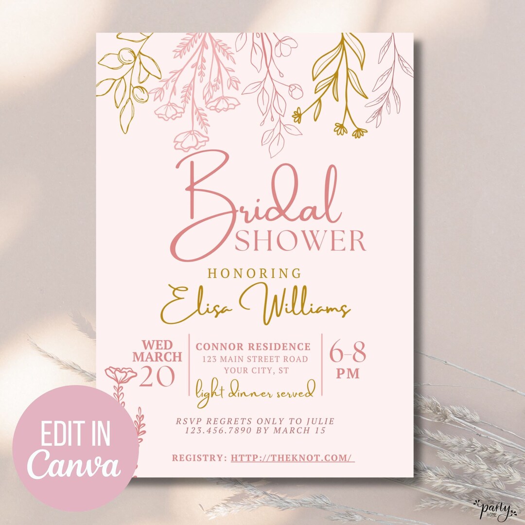Boho Floral Bridal Shower, Pink Gold Boho Bridal Shower Invitation ...