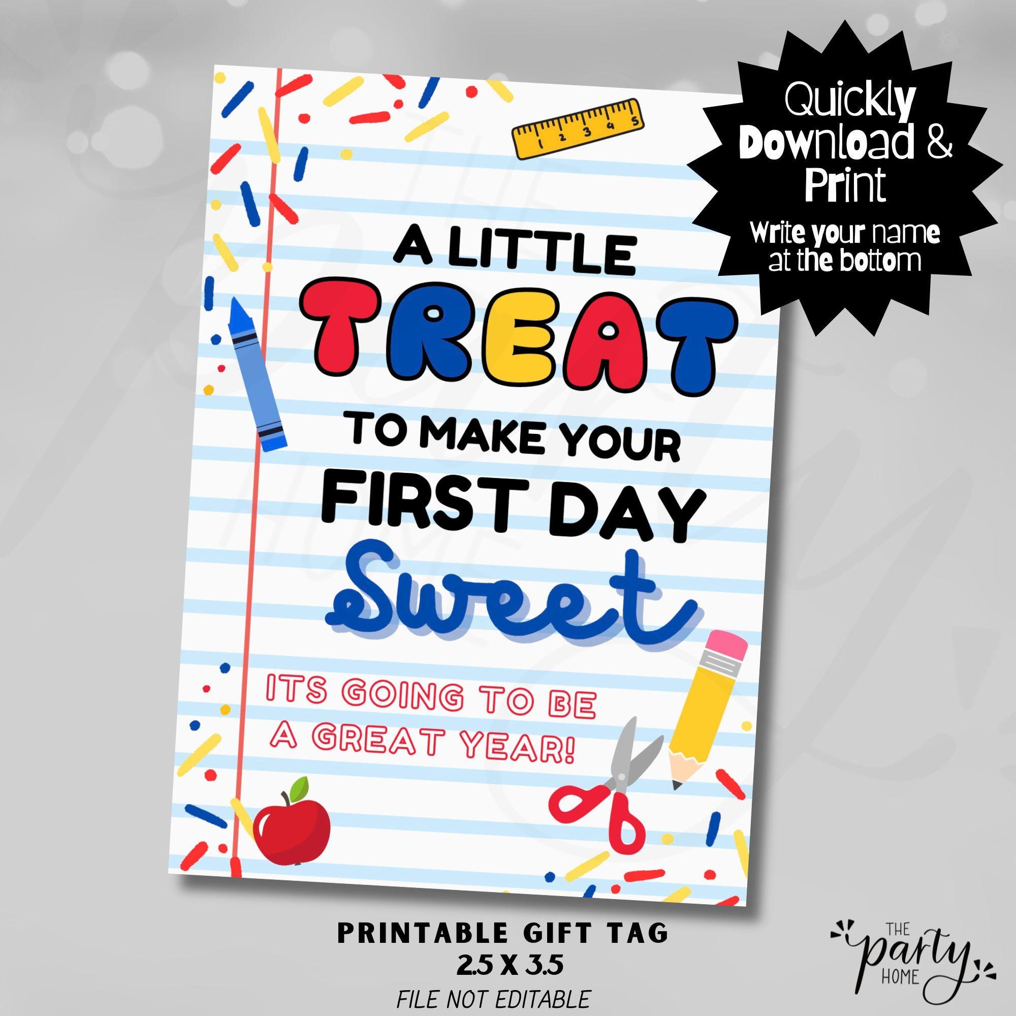 Back to School Gift Tag, A Little Treat to Make Your First Day Sweet ...