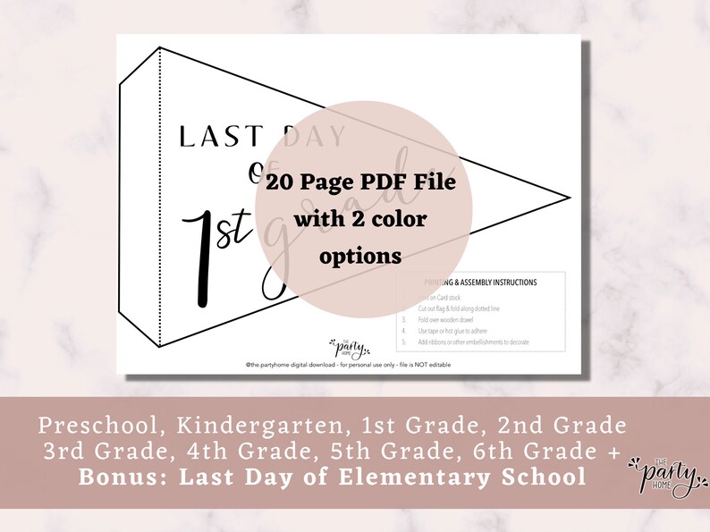 Printable Last Day of School Pennant, 20 Printable Flags Sign Prop, Pre ...