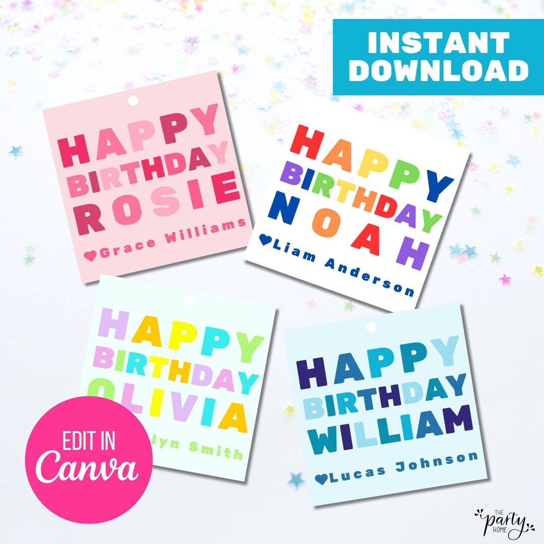 Color Birthday Gift Tag, Custom Birthday Tag, Rainbow Birthday, Gift ...