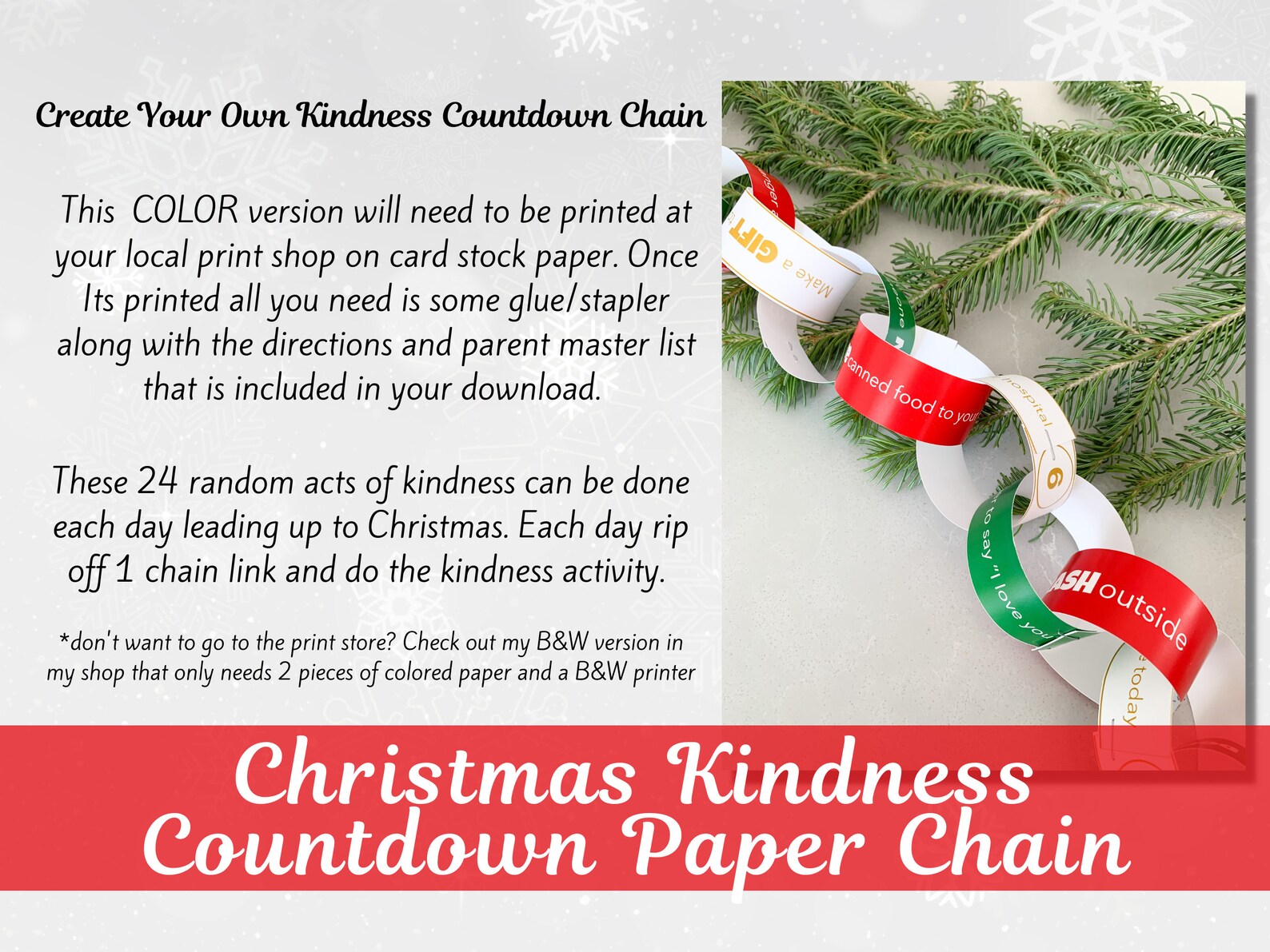 Christmas Paper Chain Link Countdown Christmas Kindness - Etsy