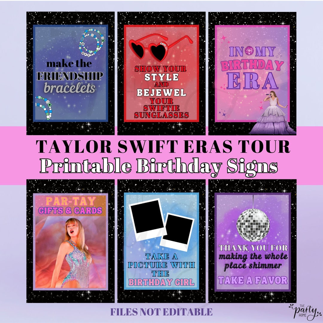 T Swift Party Signs 5x7, Swifite Printable Birthday Signs Bundle, Eras ...