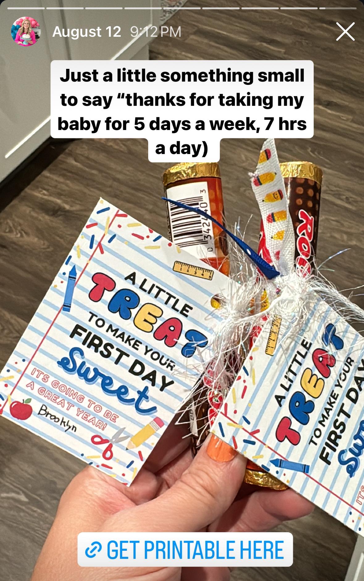 Back to School Gift Tag, A Little Treat to Make Your First Day Sweet ...