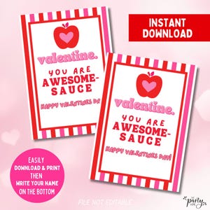 Applesauce Valentine's Day Printable Cards / Awesome Sauce Tag ...