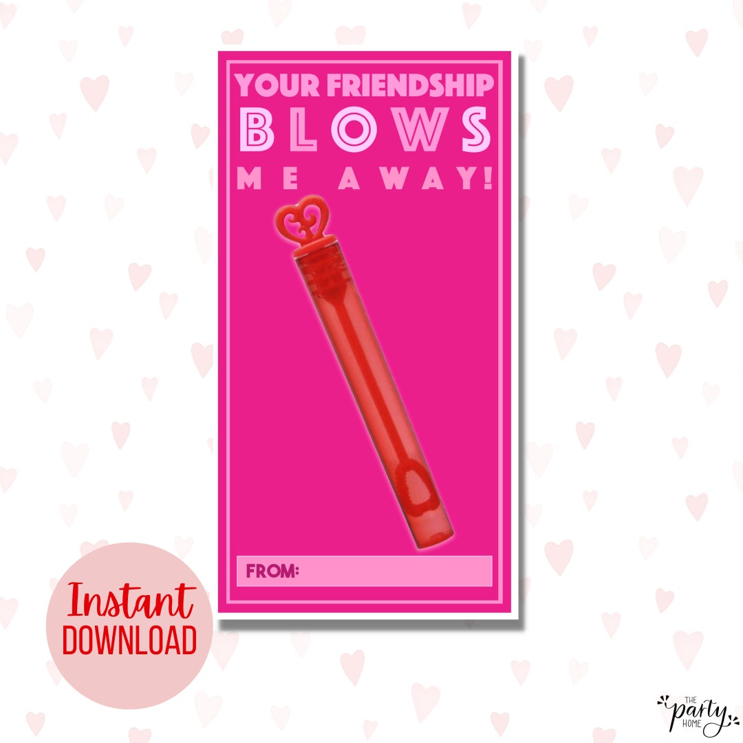 Bubbles Classroom Valentine Card, Printable Bubble Wand Valentine's Day ...