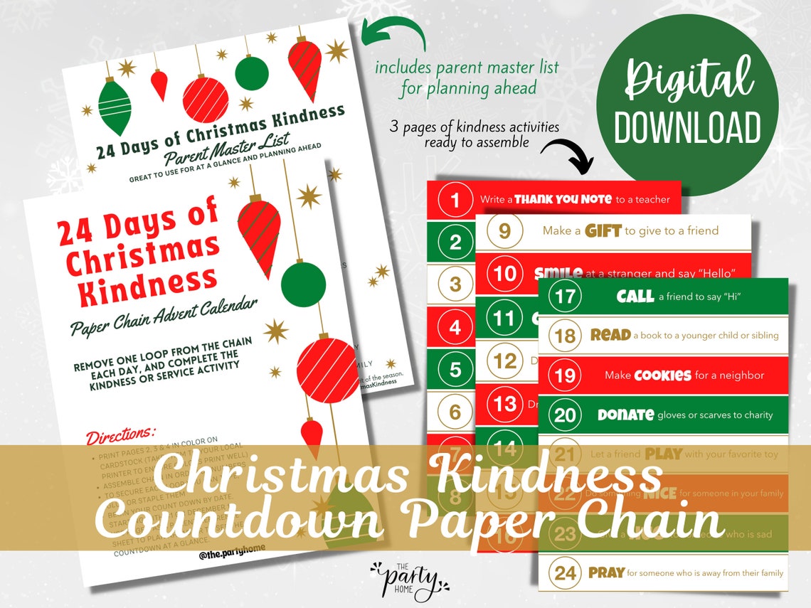 Christmas Paper Chain Link Countdown Christmas Kindness - Etsy