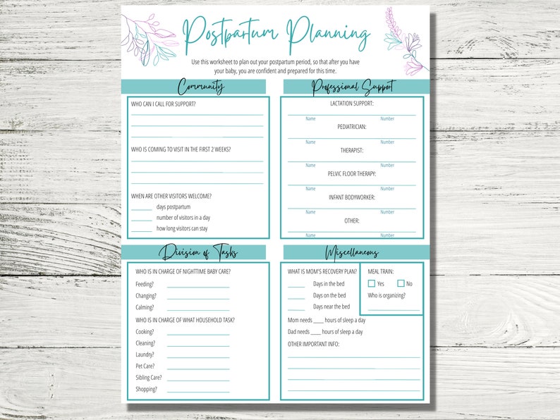 Postpartum Planning Worksheet | Postpartum Checklist | Printable PDF ...