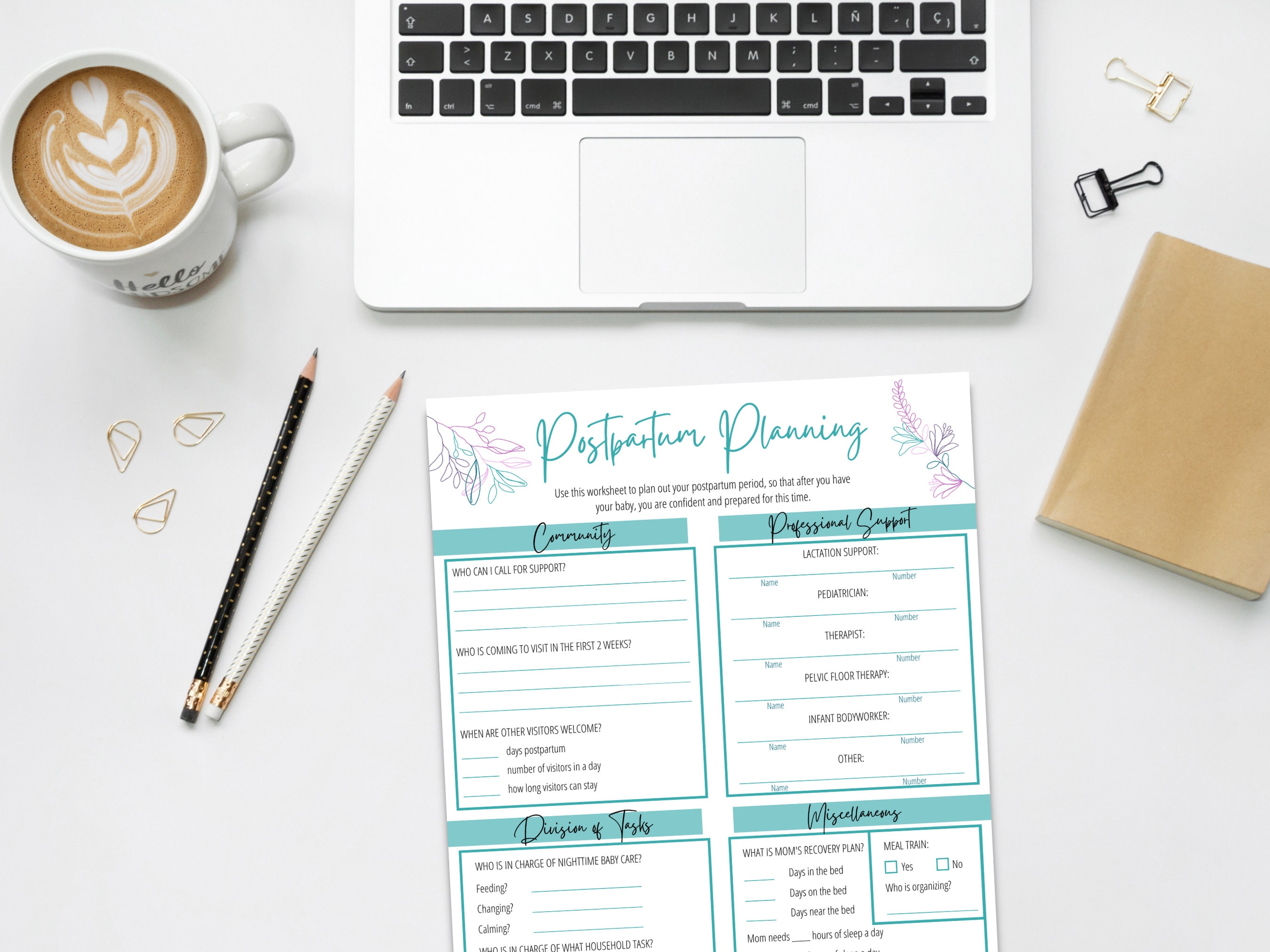 Postpartum Planning Worksheet | Postpartum Checklist | Printable PDF ...
