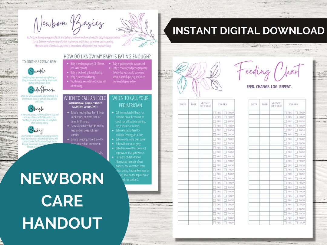 Newborn Basics Handout | Feeding Chart | Printable PDF| Taking Care of ...